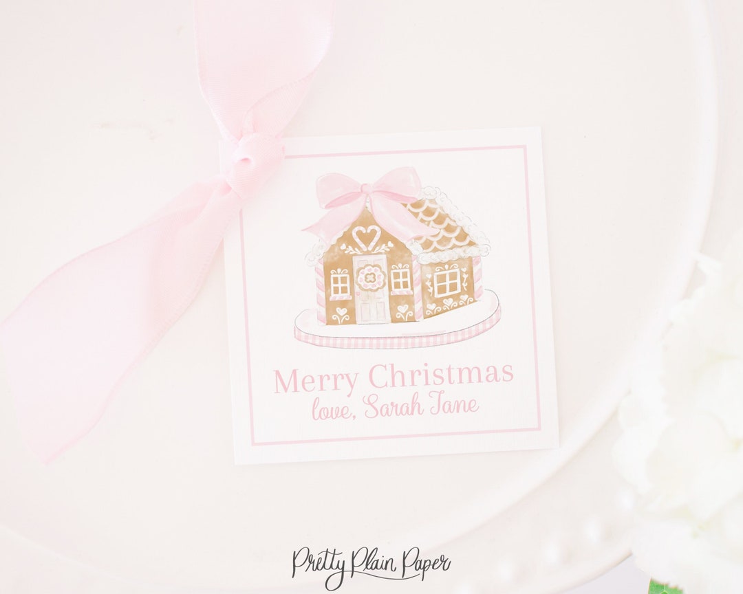 Pink Gingerbread House Watercolor Christmas Gift Tag | 3.5x3.5 ...