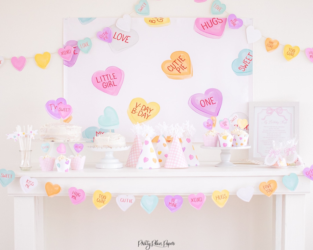 Watercolor Candy Hearts Backdrop | Printable Poster Download ...