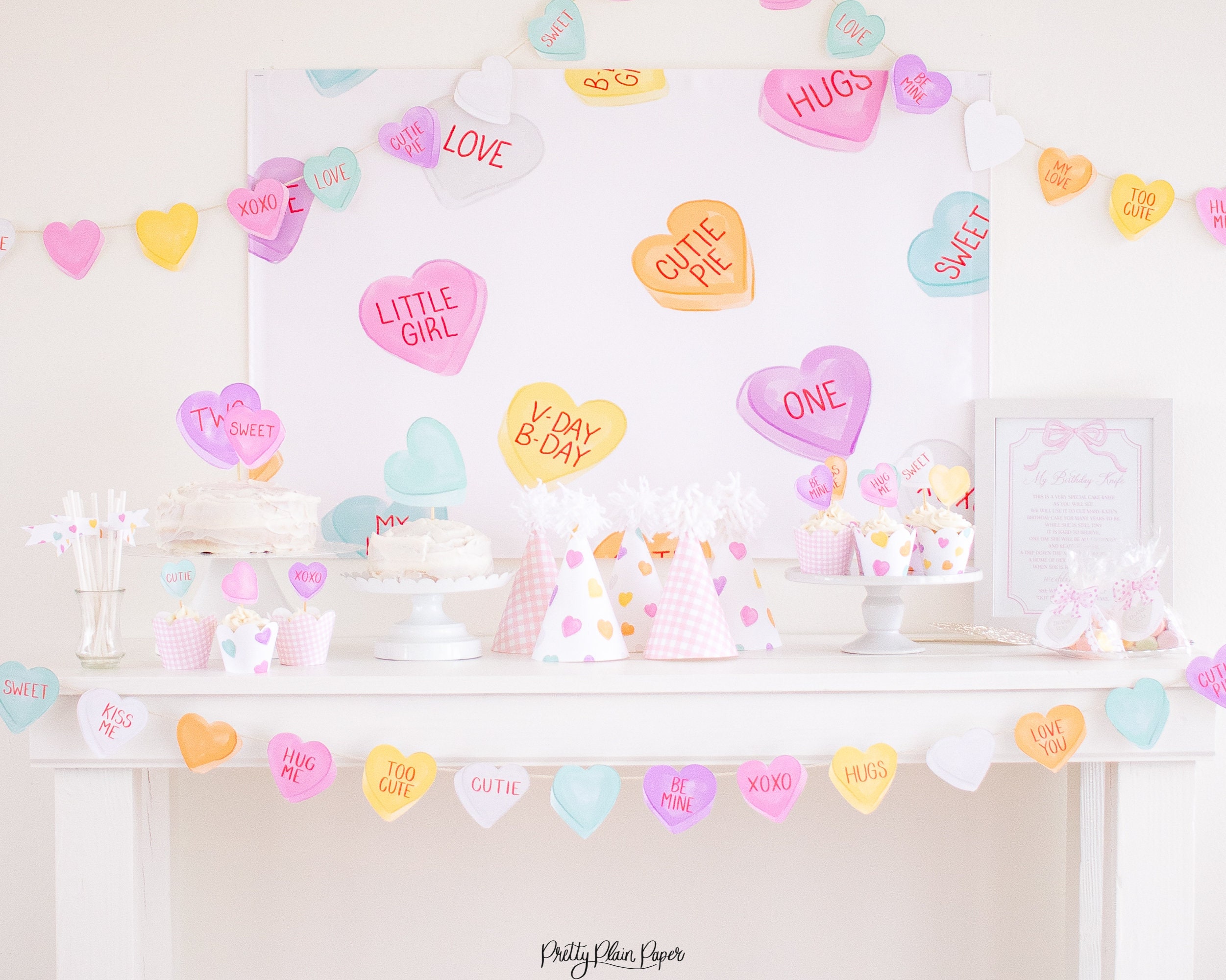 Watercolor Candy Hearts Backdrop Printable Poster Download - Etsy