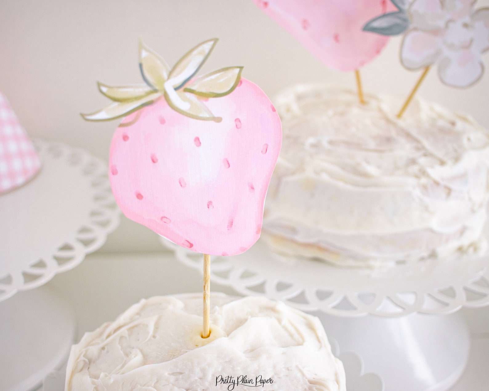 Strawberry Cake Topper Watercolor Printable Download 1015 | Etsy