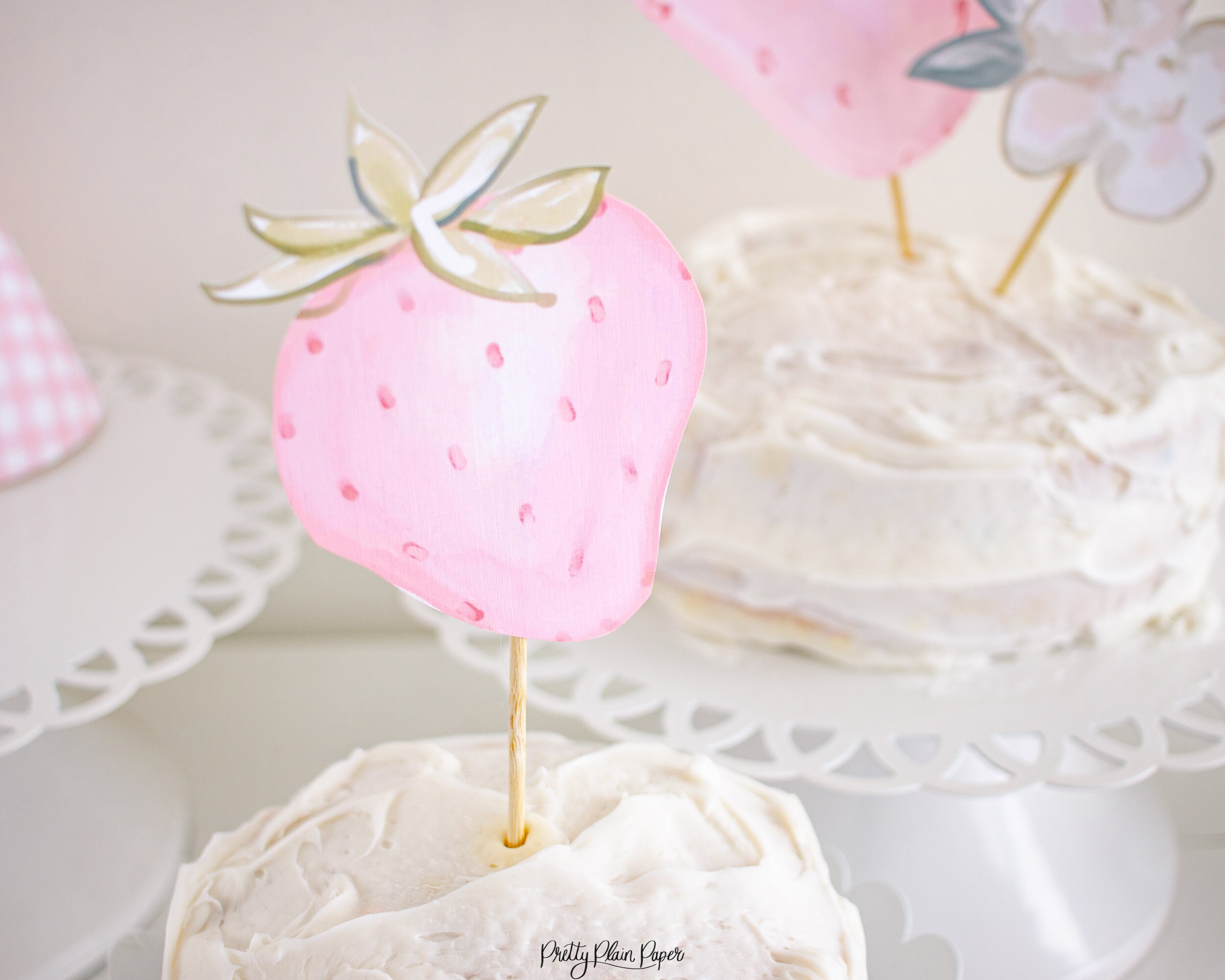 Strawberry Cake Topper Watercolor Printable Download 1015 | Etsy