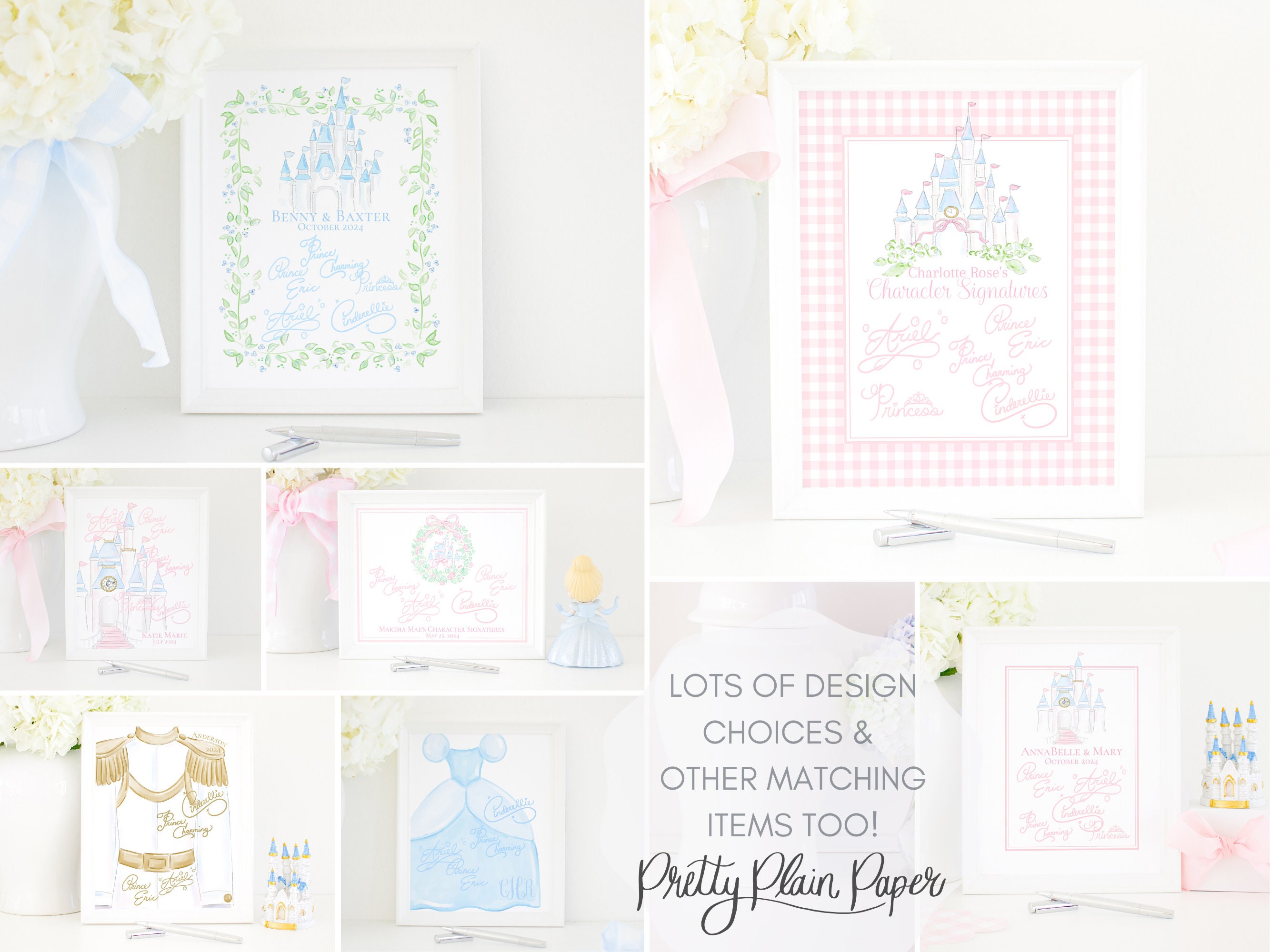 Watercolor Pink Princess Dress Character Signatures Print - Etsy