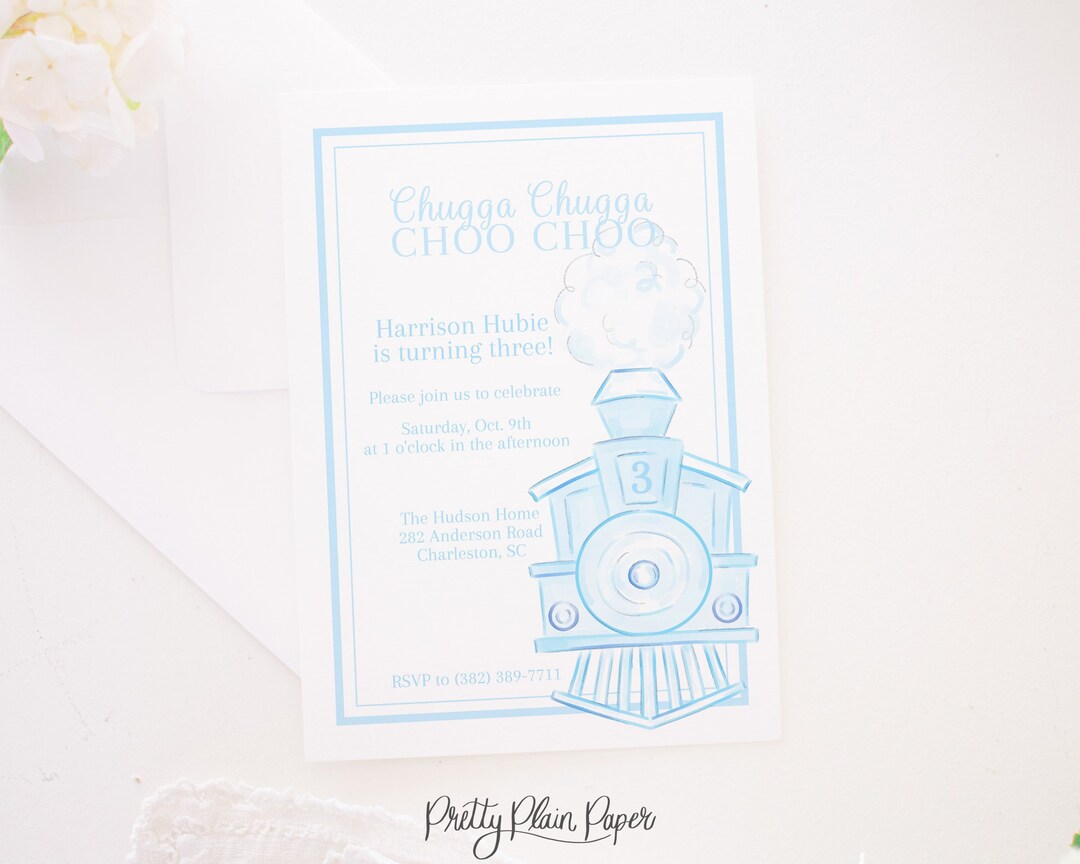 Watercolor Choo Choo Train Birthday Invitation | Chugga Chugga Two Two ...