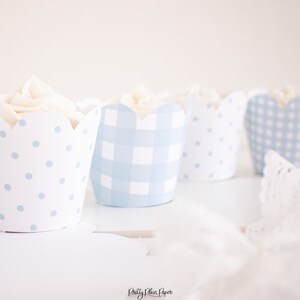Blue Gingham Cupcake Wrapper Template & Blue Polka Dot Cupcake Wrapper ...