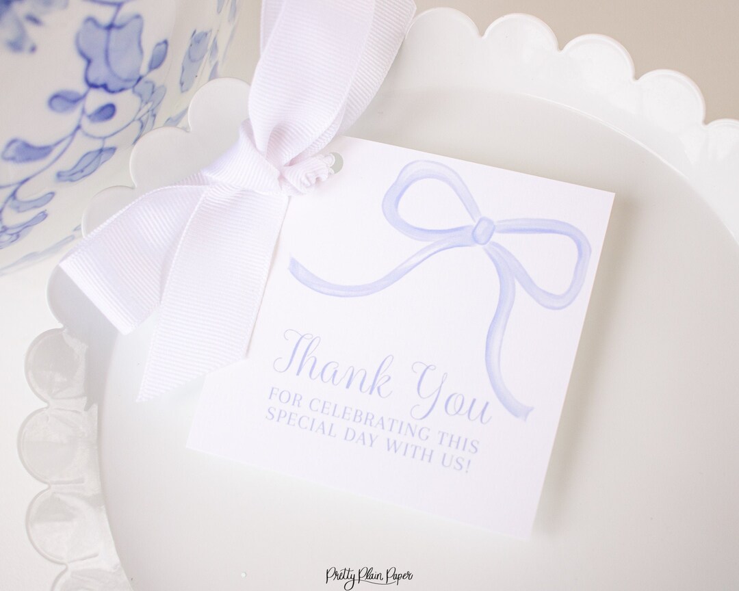 Watercolor Blue Bow Favor Tag | Watercolor Printable Favor Download ...