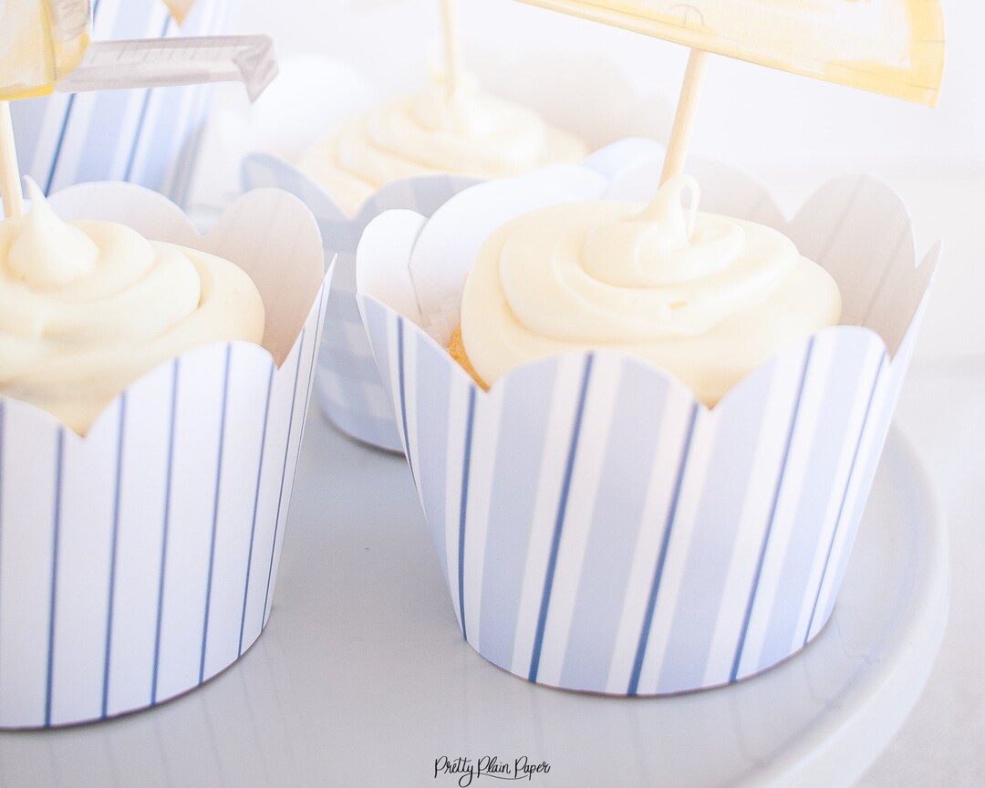 Blue Pattern Cupcake Wrappers - Watercolor Printable Cupcake Wrapper ...