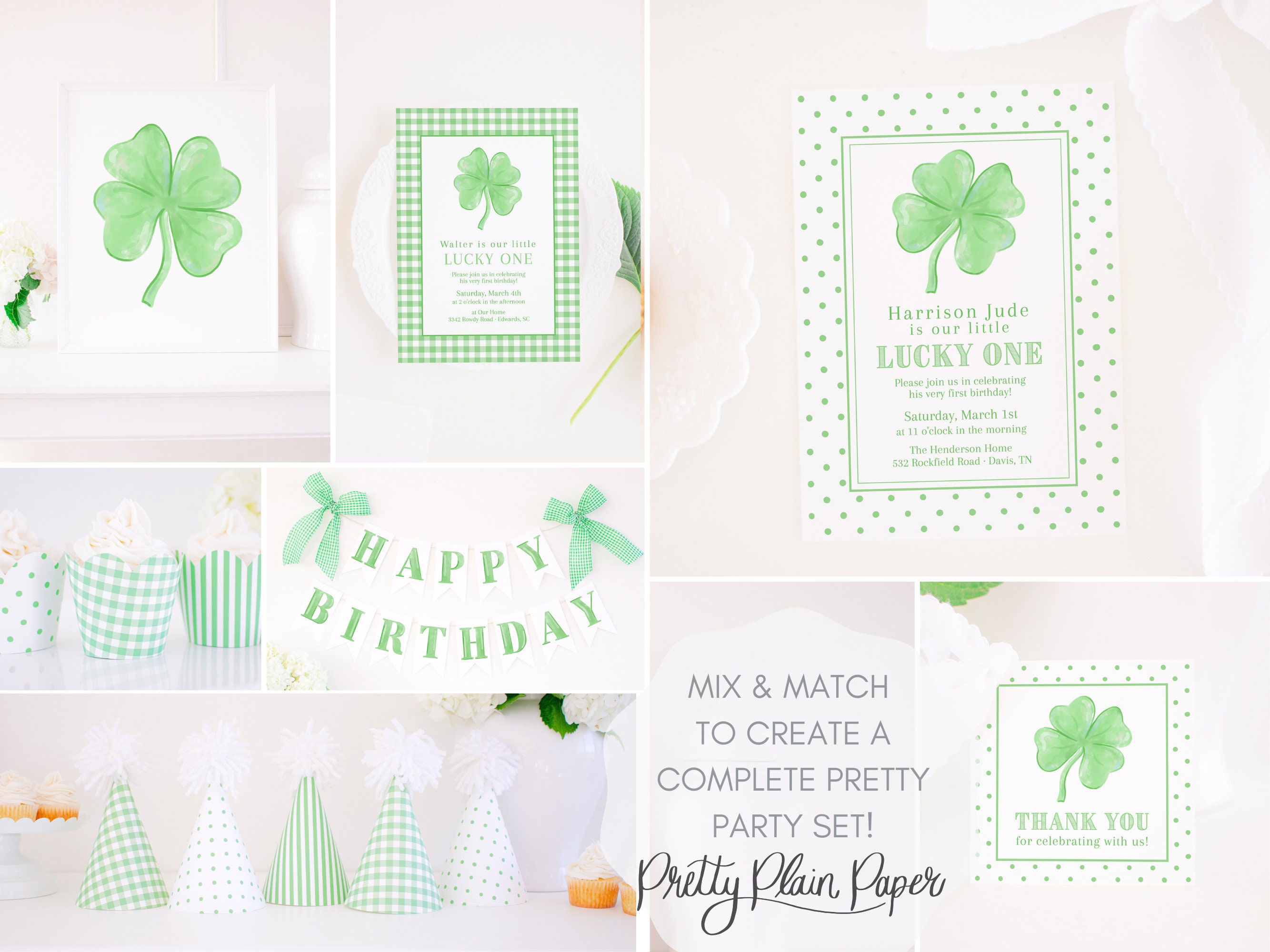 Watercolor Four Leaf Clover Birthday Invitation Lucky ONE - Etsy
