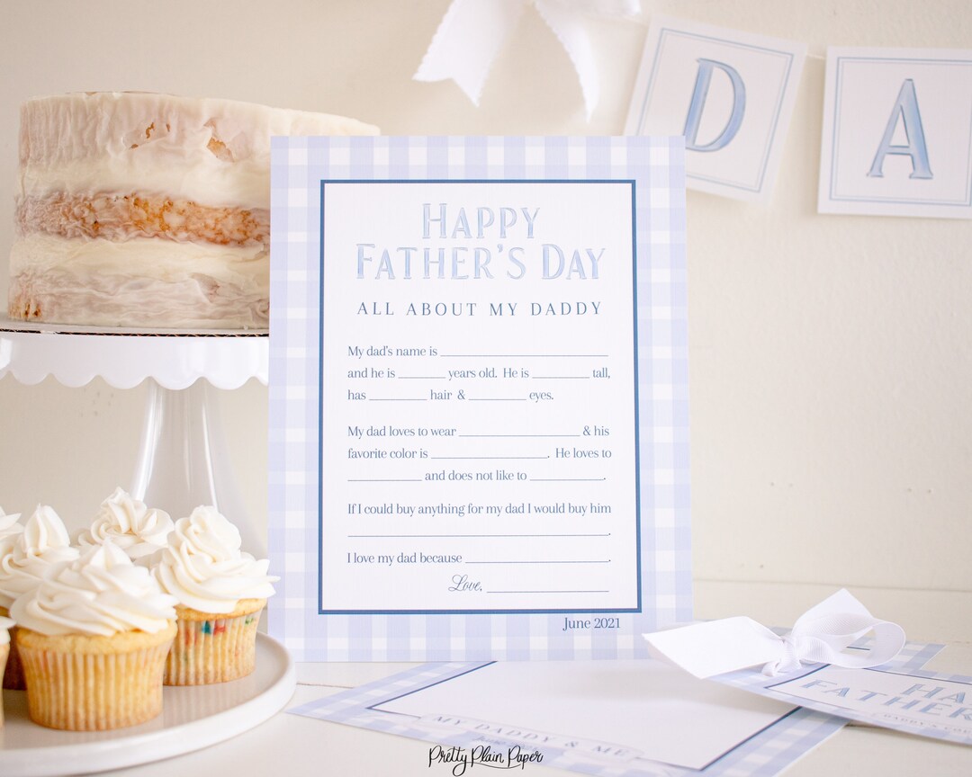 Watercolor & Blue Gingham All About My Dad Fill-in the Blank Printable ...