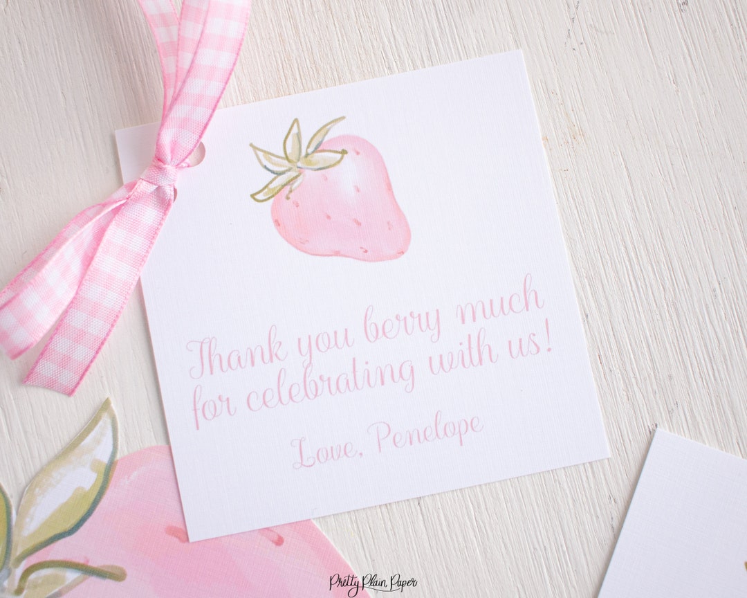 Pink Strawberry Favor Tag, Strawberry Party Favors, Watercolor ...