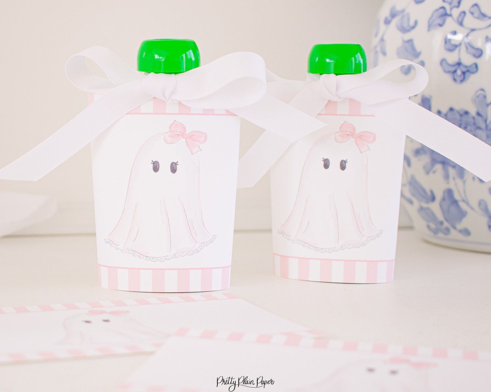 Watercolor Pink Girl Ghost Applesauce Pouch Halloween Printable ...