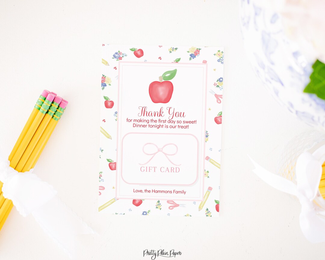 Dinner for Teacher 1st Day of School Gift Card Holder | Printable ...