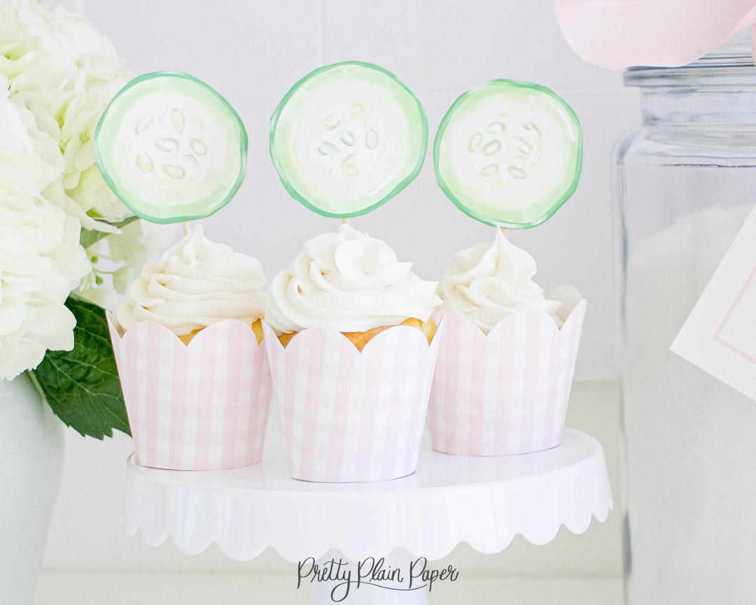 Watercolor Spa Party Cucumber Cupcake Toppers | Printable | Little Girl ...