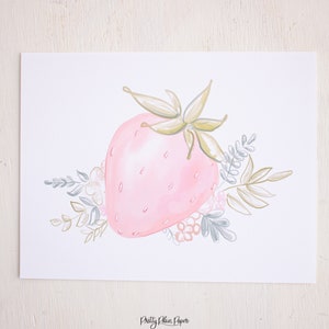 Pink Strawberry Floral Printable Backdrop Poster Download - Etsy
