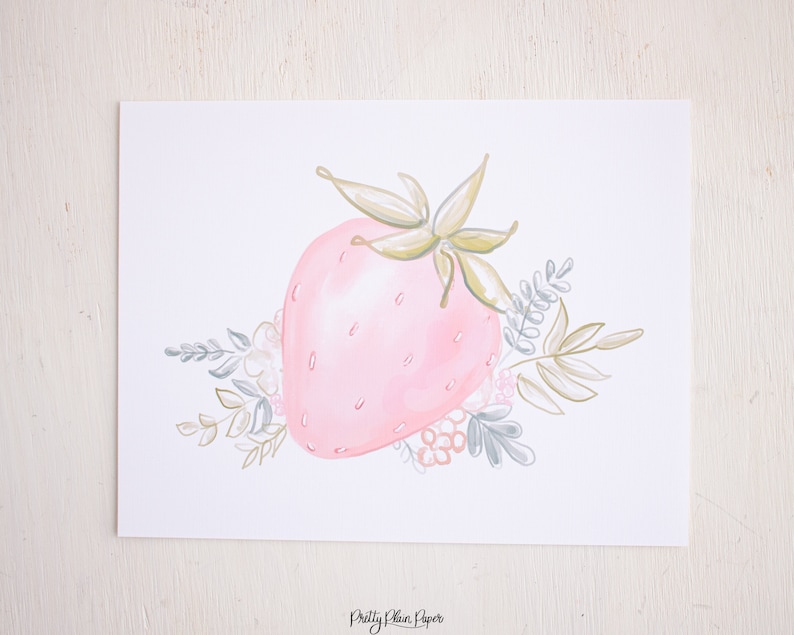 Pink Strawberry Floral Printable Backdrop Poster Download - Etsy