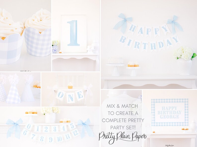 Light Blue Gingham Backdrop Light Blue Gingham Happy | Etsy