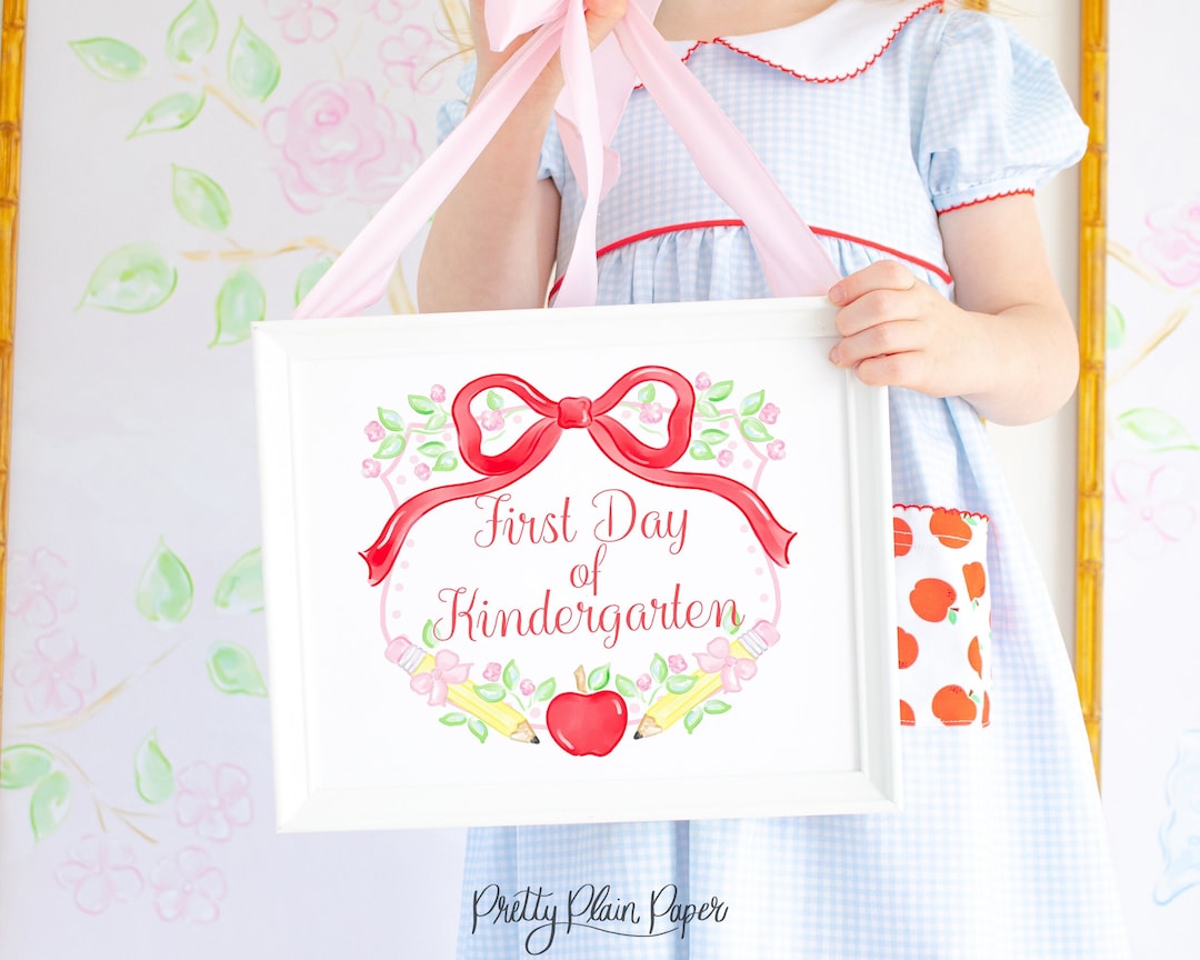 8x10 First Day of School Sign | Printable | Watercolor Crest Pink Red ...