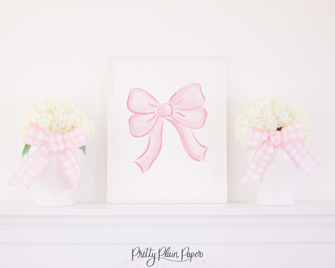 Watercolor Pink Bow Print | 8x10 or 16x20 | Grandmillennial Nursery ...