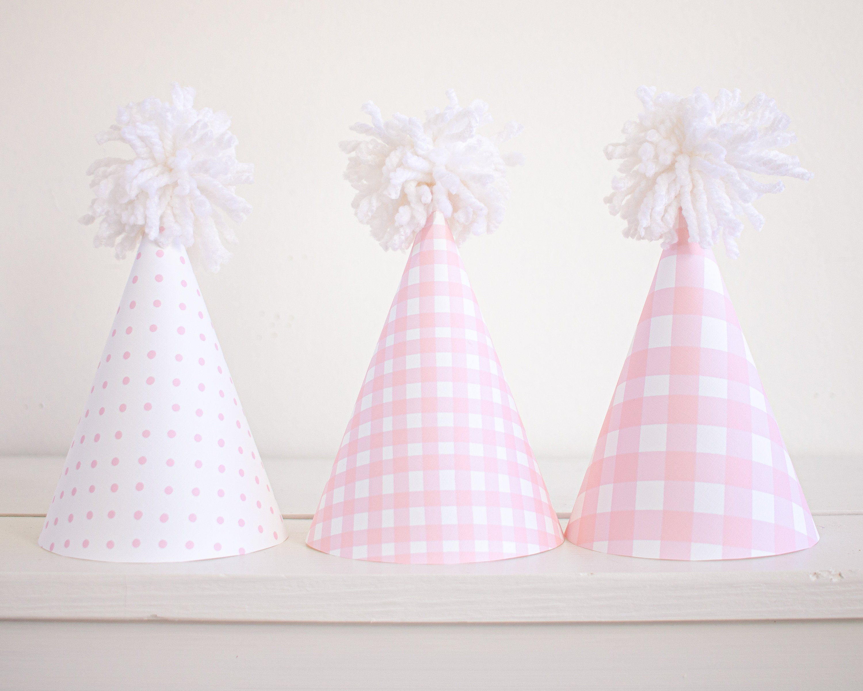Pink Gingham Party Hat Printable & Pink Dot Party Hat Template - Etsy