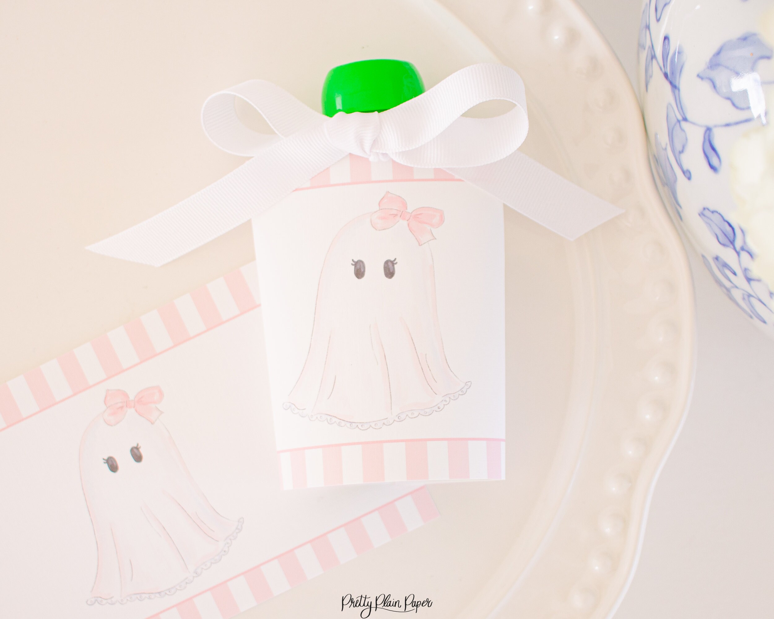 Watercolor Pink Girl Ghost Applesauce Pouch Halloween Printable ...