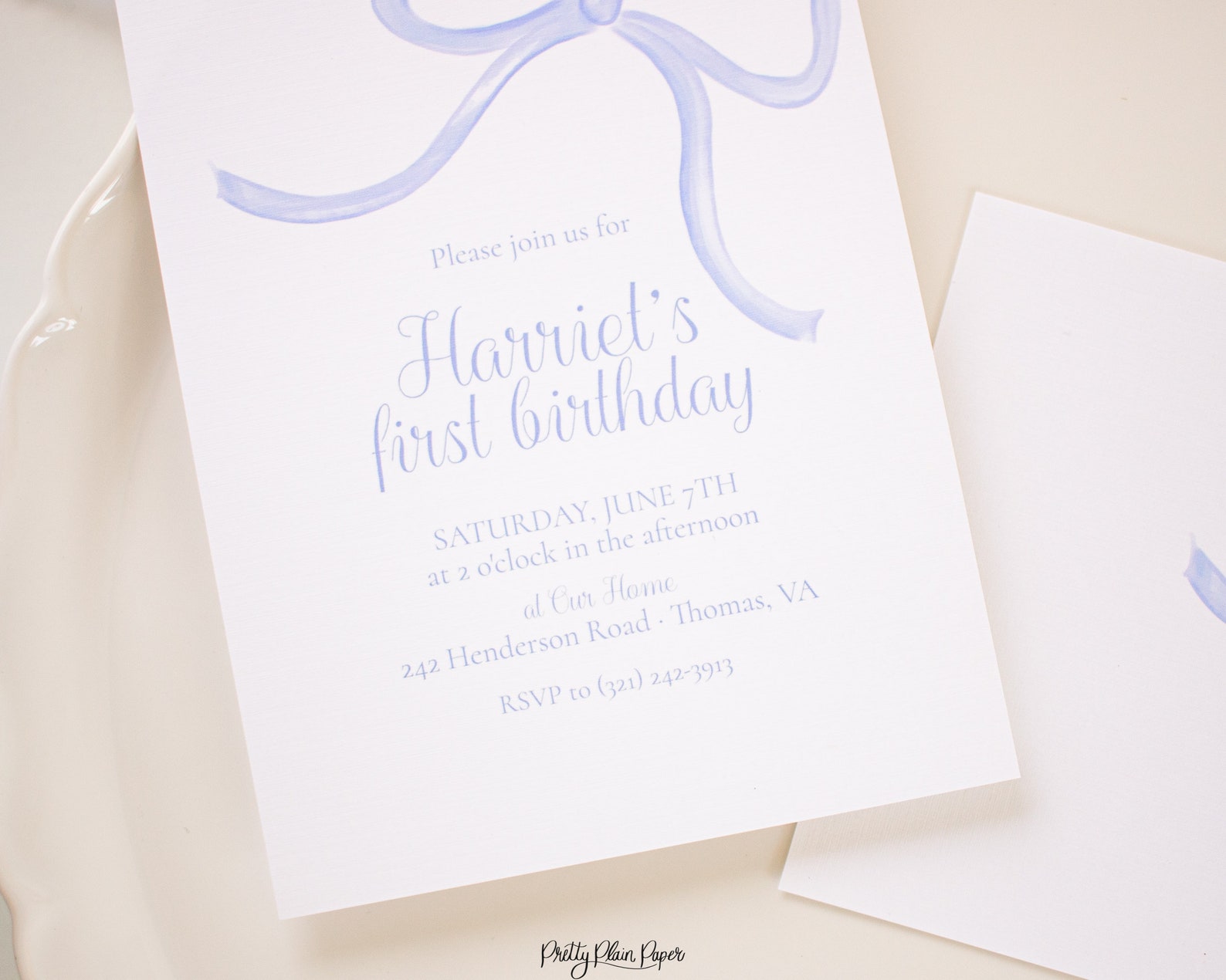 Watercolor Blue Bow Birthday Invitation Watercolor Blue Bow - Etsy