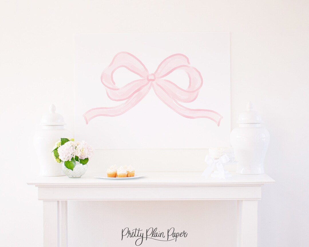 Watercolor Pink Bow Backdrop | 36''x48'' Printable Download | Pink Bow ...