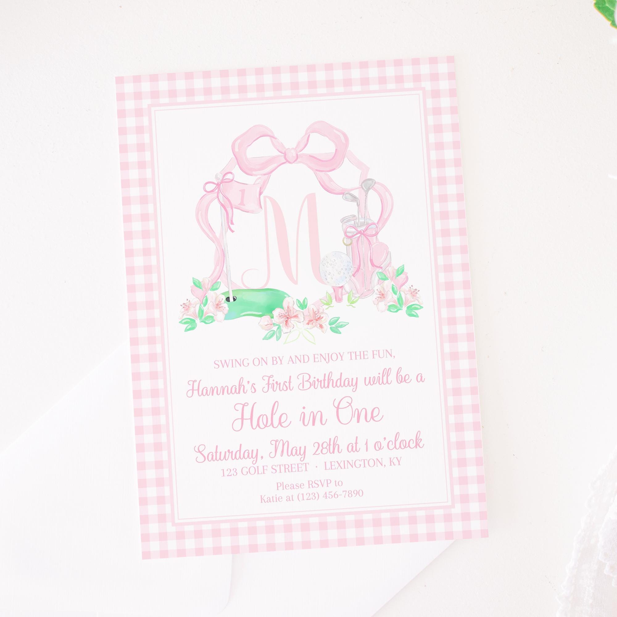 Invitation | 5x7 Printable | Pink Golf Theme Birthday Party Invite ...