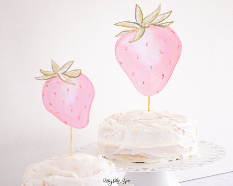 Strawberry Cake Topper Watercolor Printable Download 1015 | Etsy