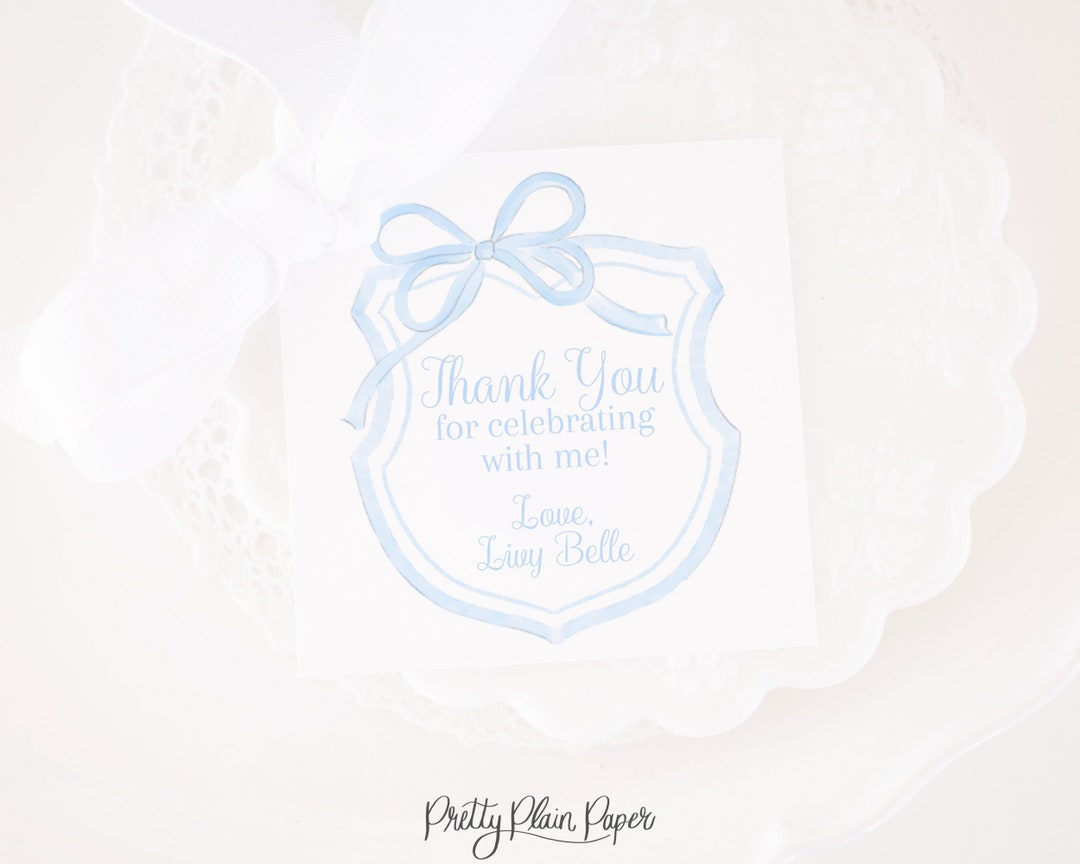 Watercolor Blue Bow Crest Favor Tag | 3.5x3.5 Printable | Pretty Blue ...