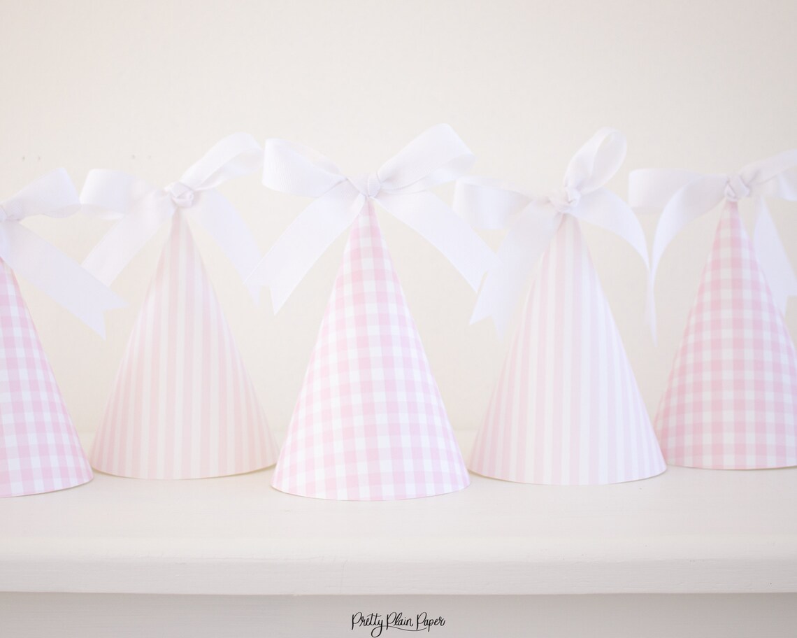 Pink Gingham Party Hat Printable & Pink Stripe Party Hat | Etsy