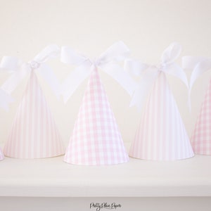 Pink Gingham Party Hat Printable & Pink Stripe Party Hat | Etsy