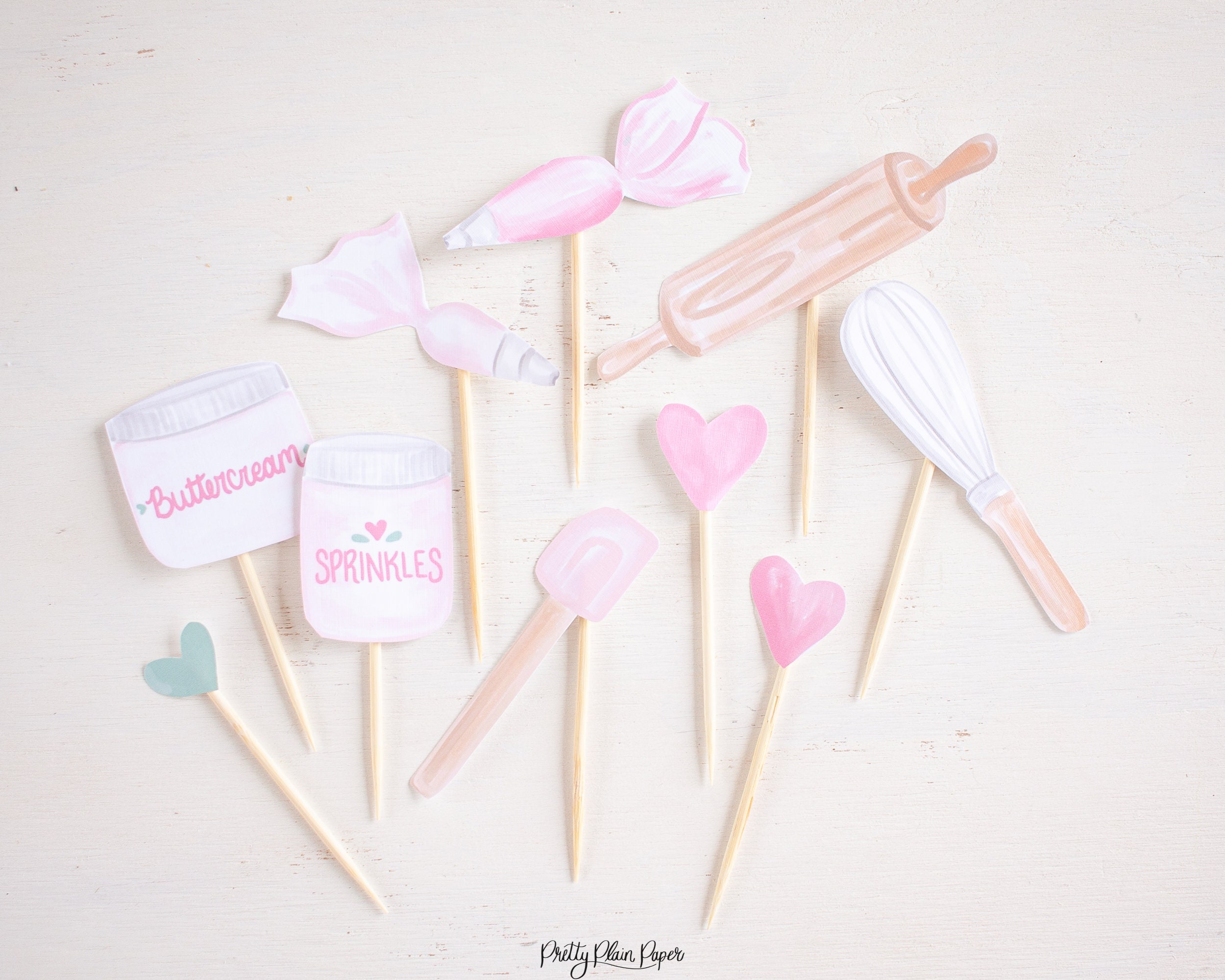 Baking Supplies Printable Watercolor Cupcake Toppers Download | Etsy