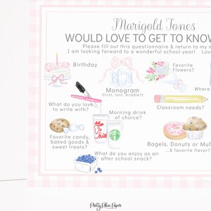Pink Gingham Get to Know the Teacher Questionnaire | Printable ...