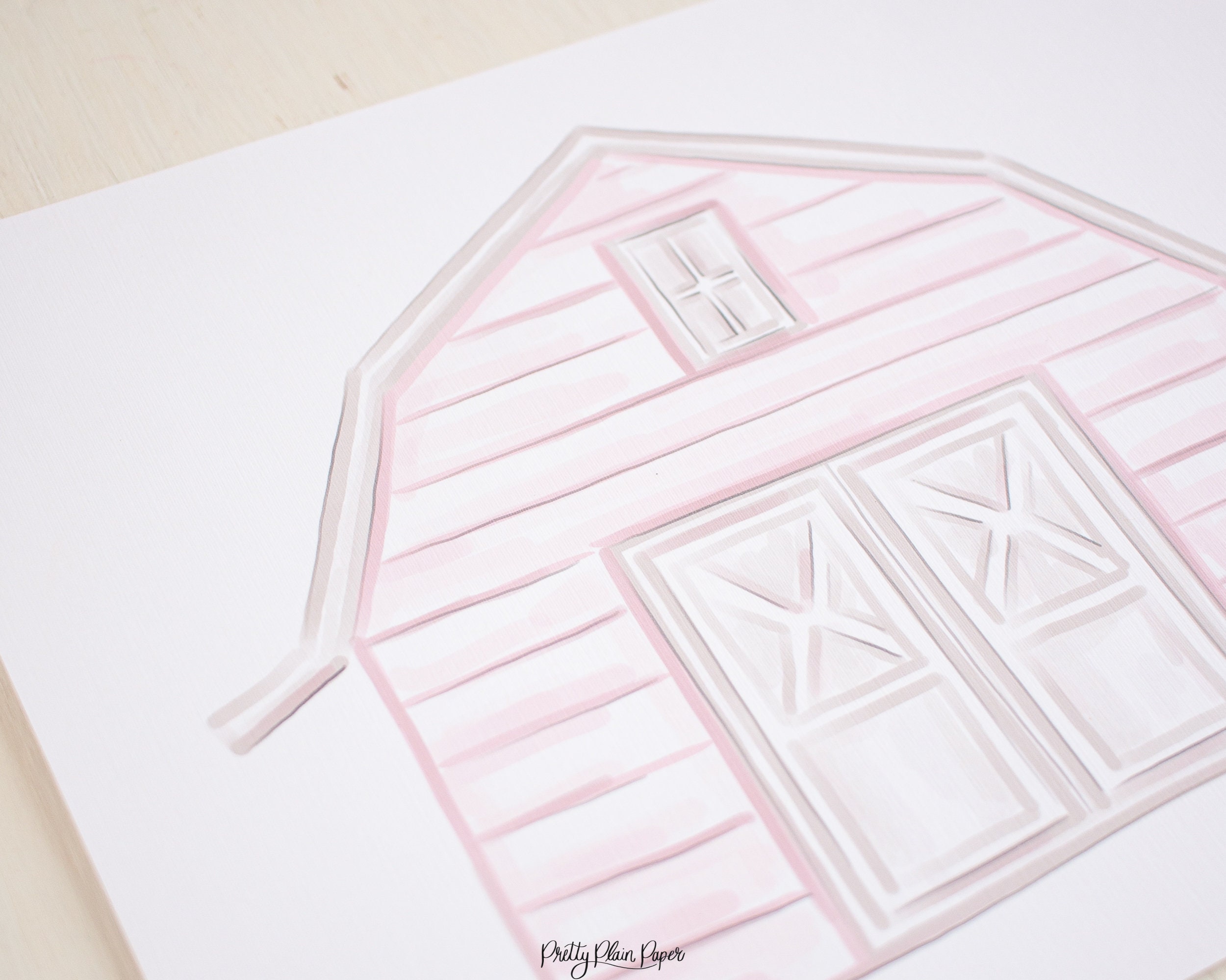 Pink Barn Watercolor Printable Backdrop Poster Download 1012 | Etsy