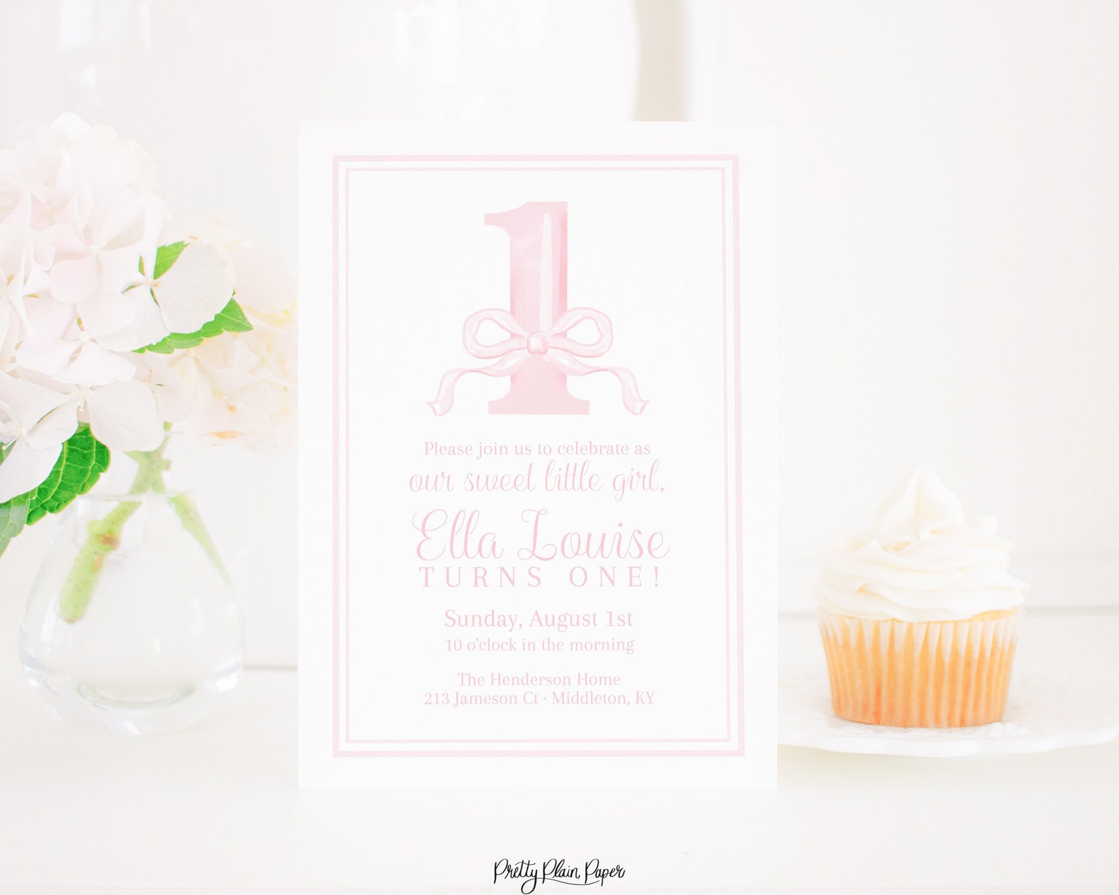 Watercolor Pink One Birthday Invitation for 1st Birthday | Pink & White ...