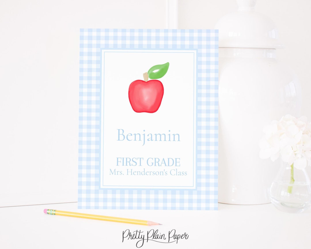 8x10 | Blue Gingham & Red Apple File Folder Inserts | Printable ...