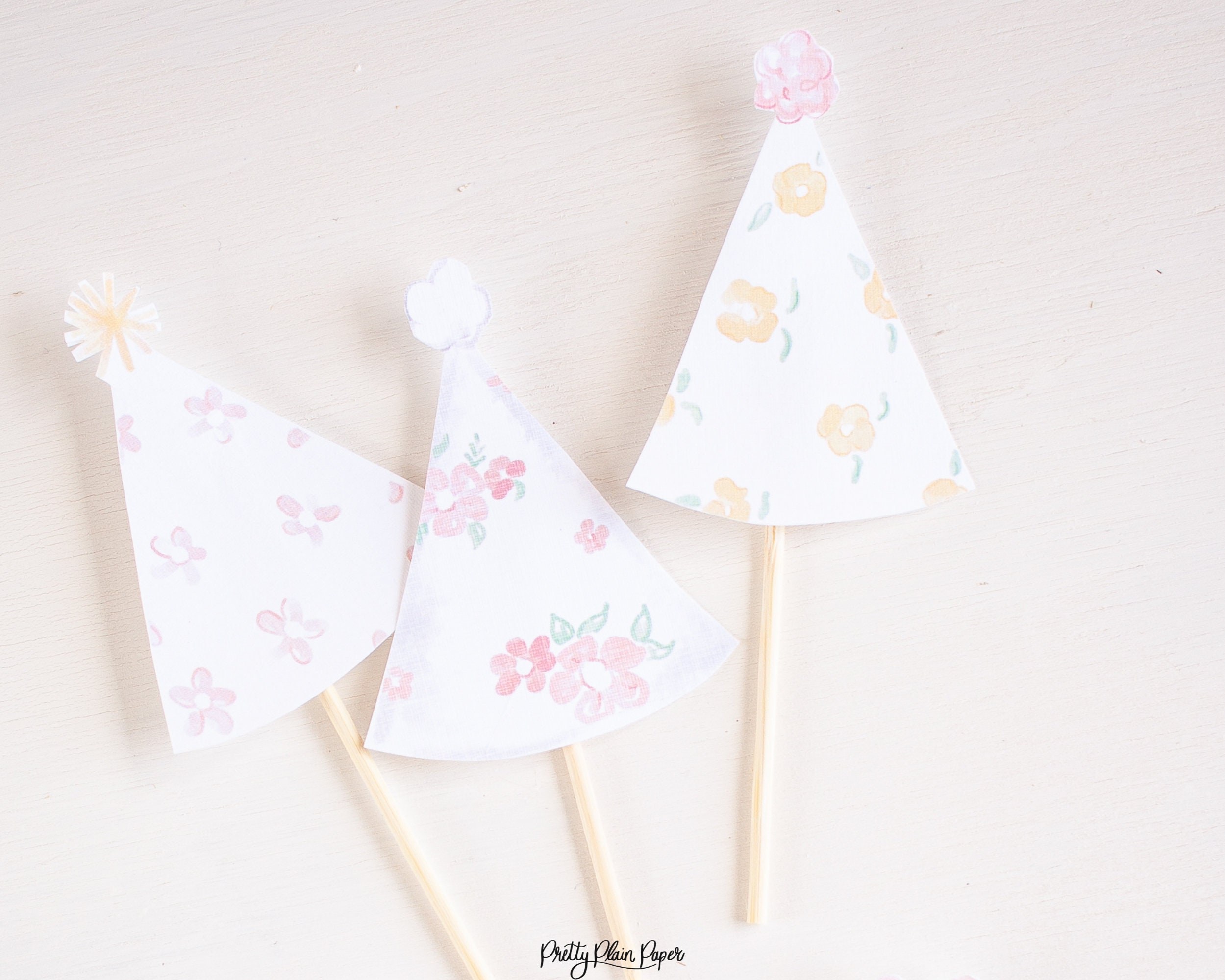 Watercolor Party Hat Cupcake Toppers Printable Download - Etsy
