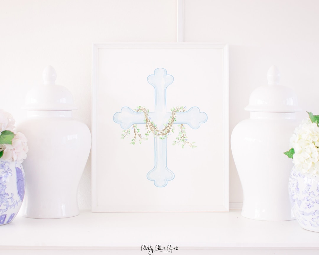 Blue Watercolor Cross Artwork Print | 8x10 or 16x20 | Printable ...