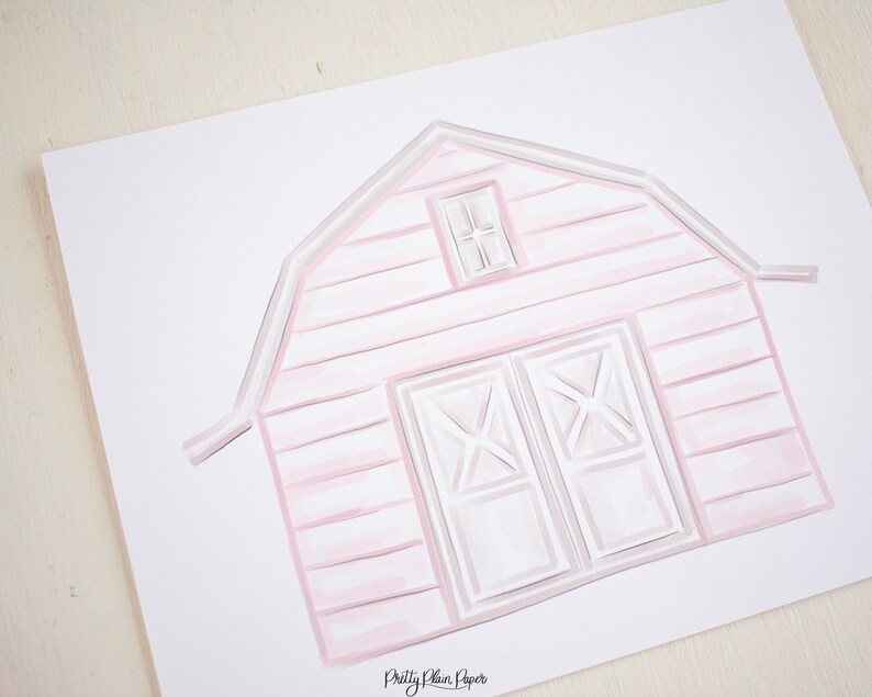 Pink Barn Watercolor Printable Backdrop Poster Download 1012 | Etsy