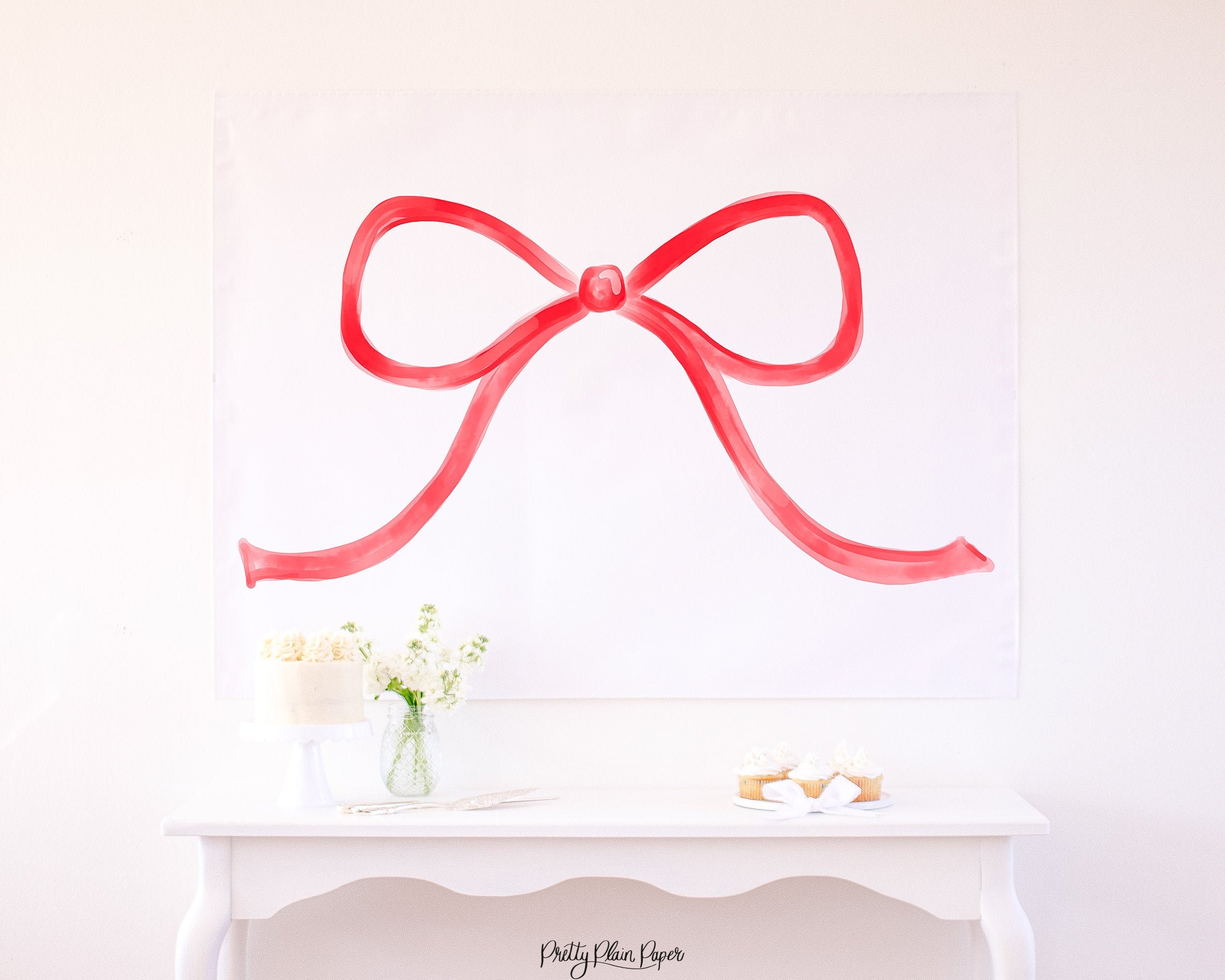 Watercolor Red Bow Backdrop | Red Bow Birthday | Red Bow Party | Red ...