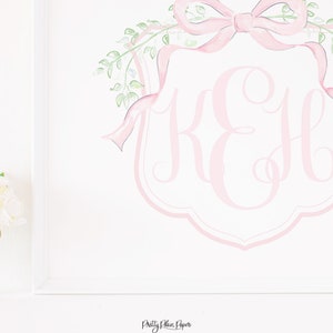 Watercolor Monogram Crest Artwork Pink Floral & Bow - Etsy