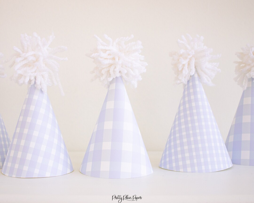 Blue Gingham Party Hat Printable Template Download | Blue Gingham ...