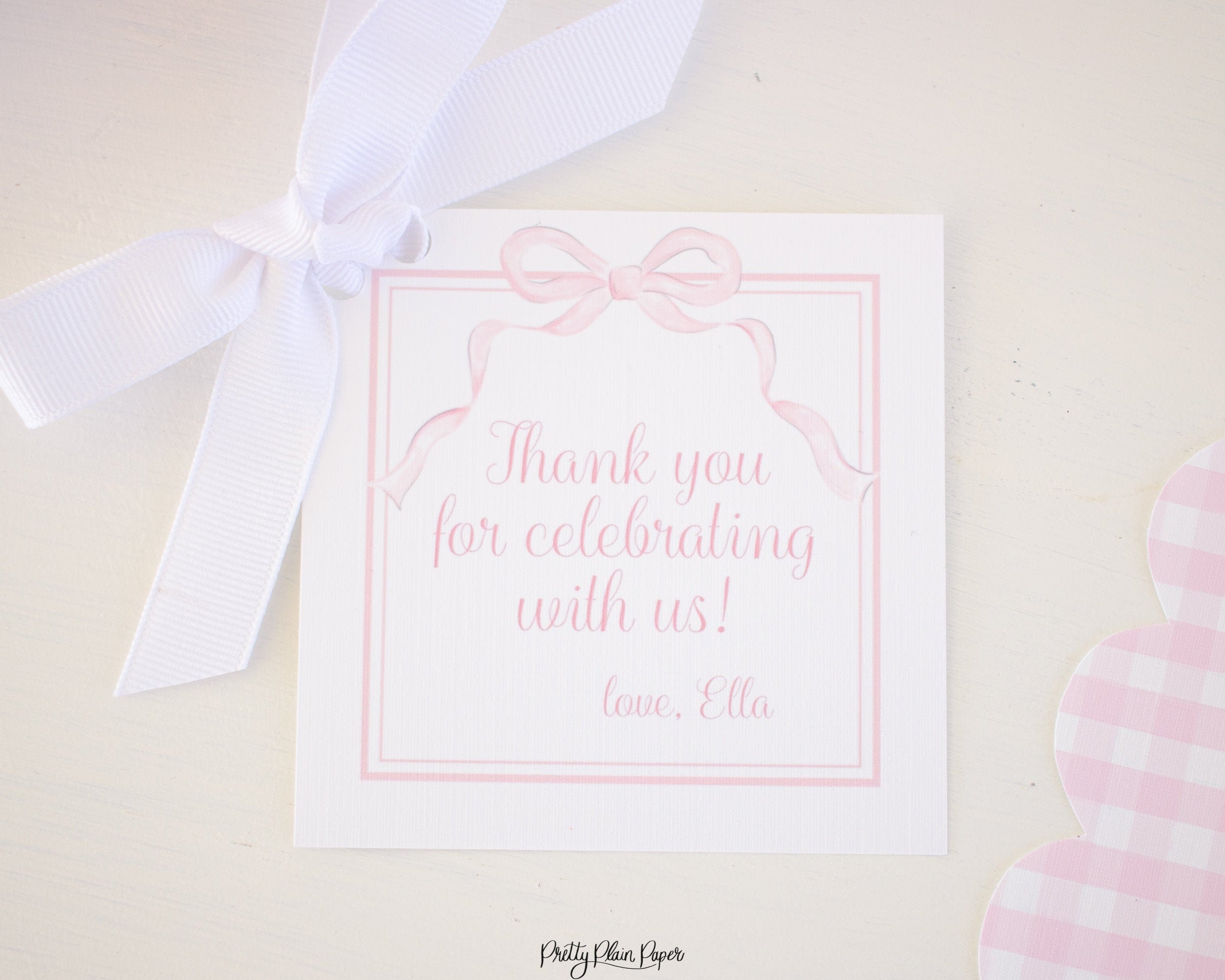 Watercolor Pink Bow Favor Tag Pink Bow Party Favors Tag - Etsy