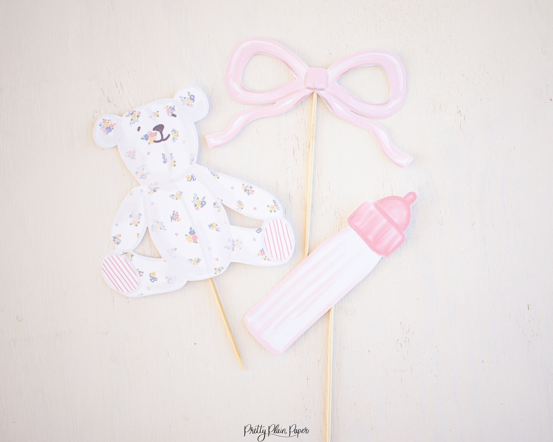 Cake Toppers | Printable Download | Watercolor Baby Doll Party | Pink ...
