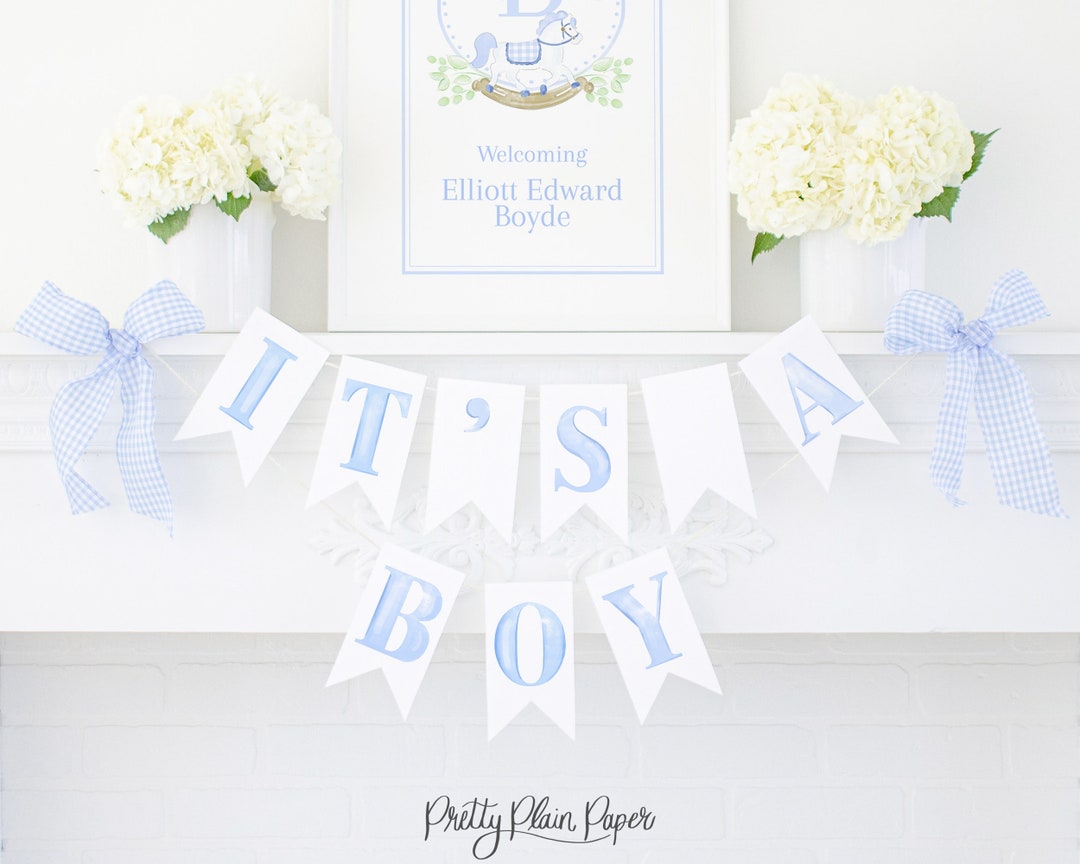 Blue Watercolor 'it's a Boy' Banner | Printable PDF | Watercolor It's a ...