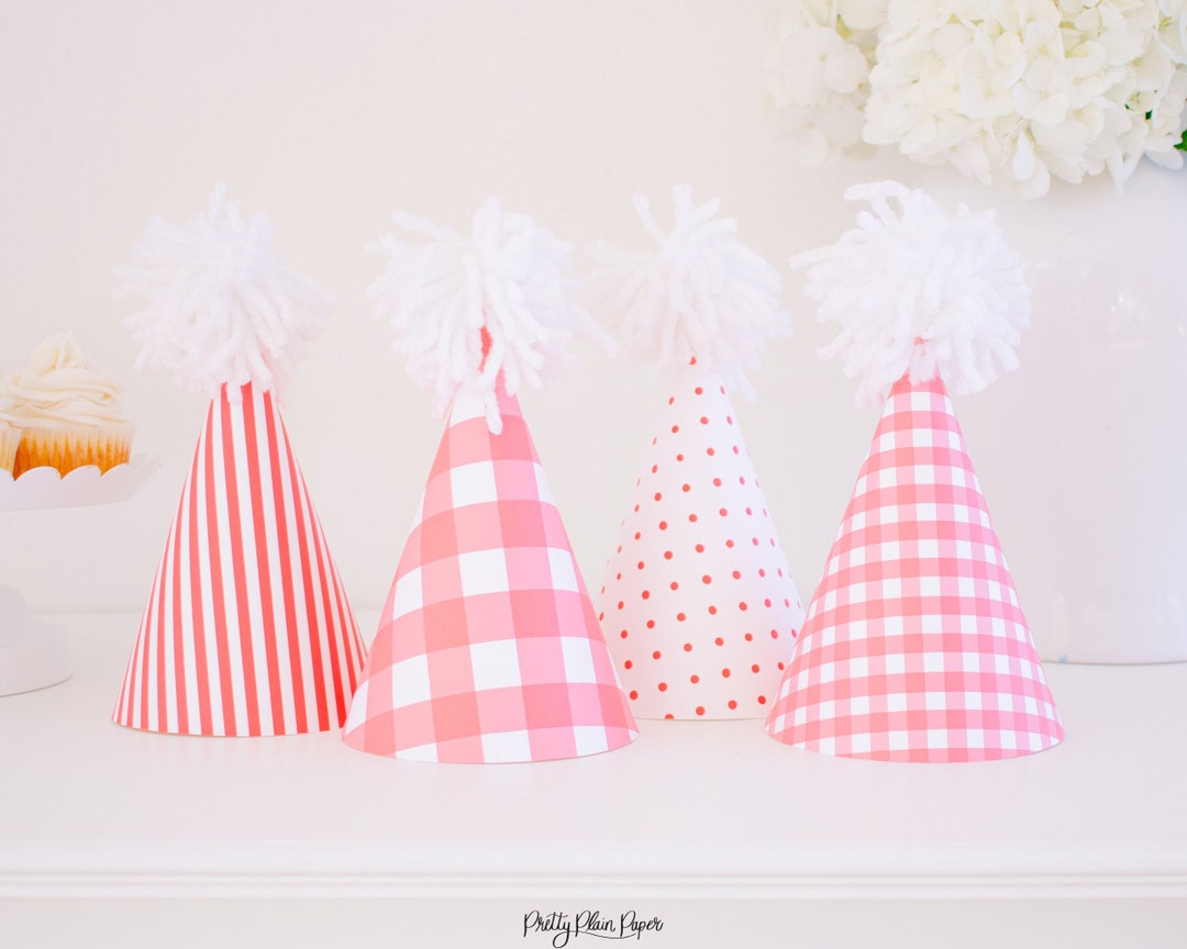 Red Pattern Party Hats | Red Gingham Party Hats | Printable Download ...