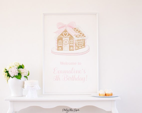 Watercolor Pink Gingerbread House Welcome Sign 24x36 - Etsy