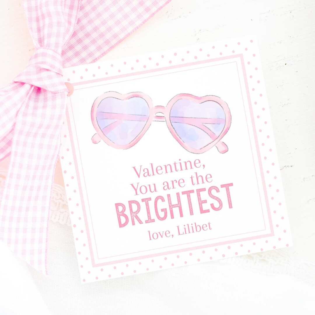 Pink Heart Sunglasses Valentine Gift Tag With Watercolor Artwork; 3.5 X ...