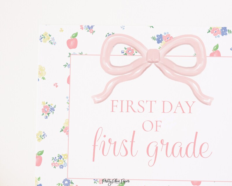 Floral & Pink Bow First Day of School Sign Watercolor First - Etsy