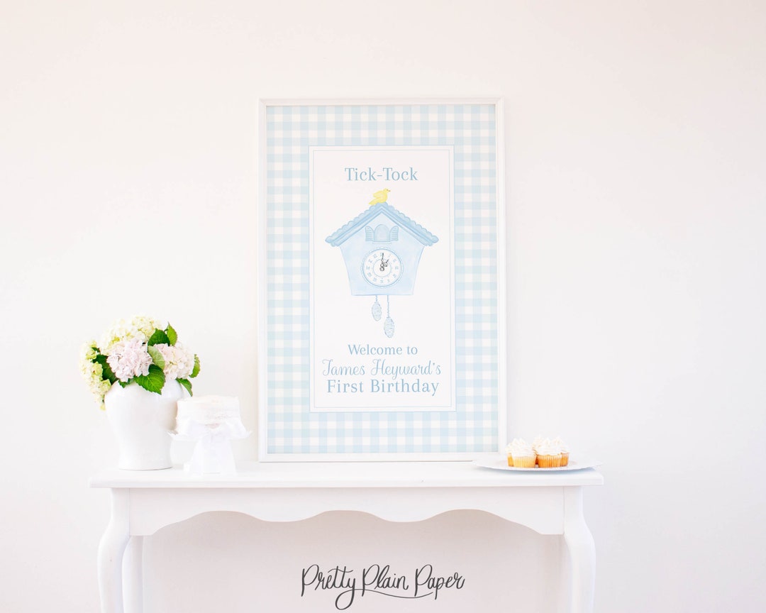 Watercolor Cuckoo Clock Welcome Sign | 24x36 | 1st Birthday | Blue ...