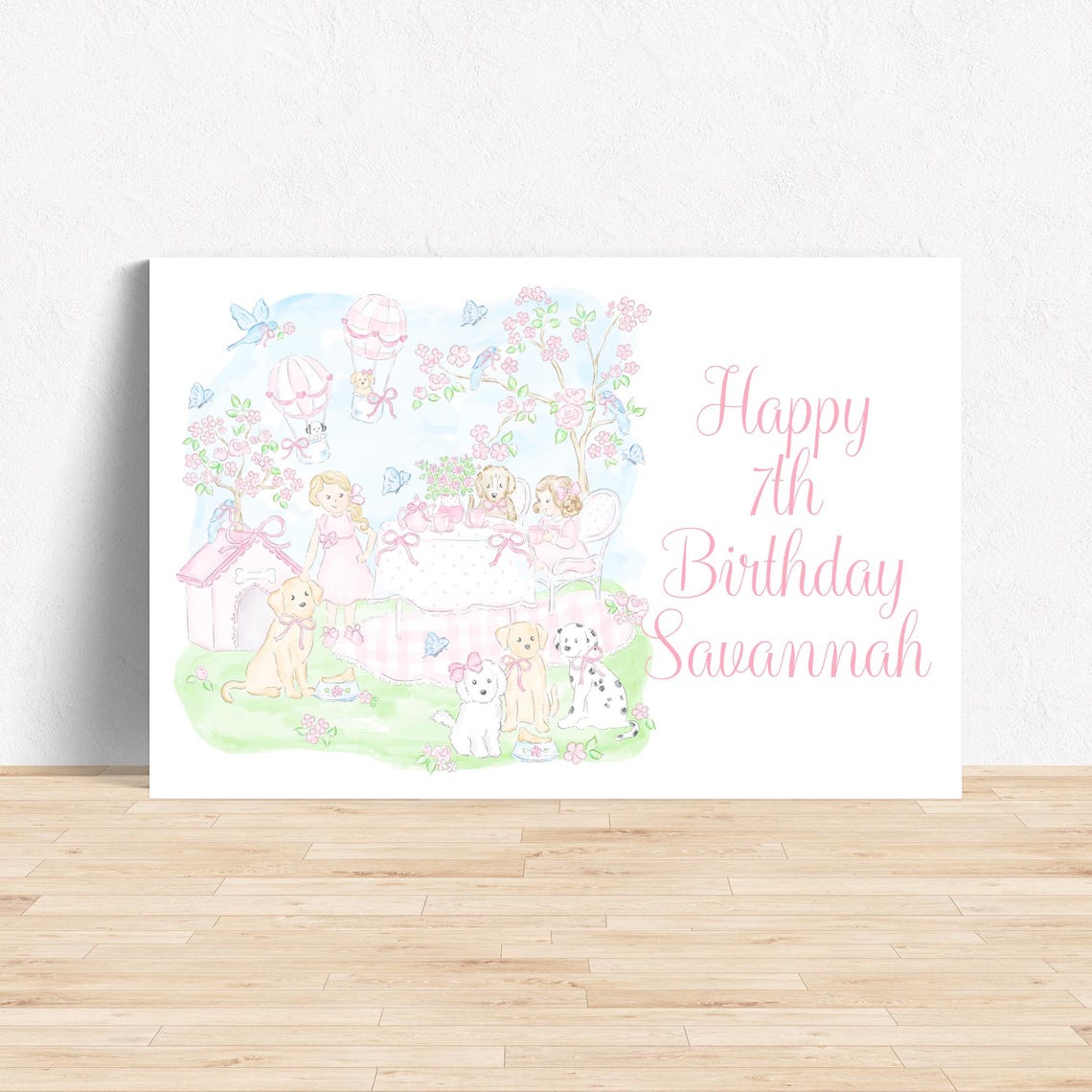 24x36 Backdrop Banner | Puppy Tea Party | Printable | Watercolor Puppy ...